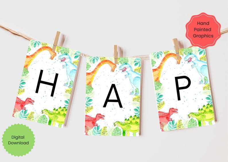 Dinosaur Banner, Banner, Hand Painted, Watercolor, Dinosaur Party Favor ...