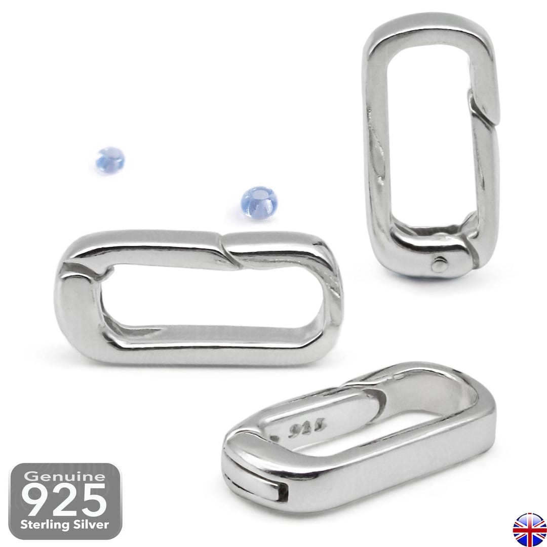 925 Sterling Silver Rectangle Push Clip Clasp 16x8mm Large Connector ...