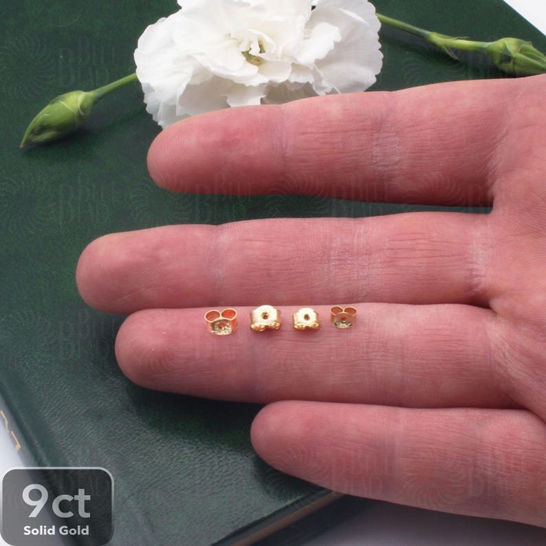 9ct Solid Yellow Gold Earring Backs 1 Pair 2 Sizes 9K Butterfly Scrolls Stamped 375 for 0.8mm ...