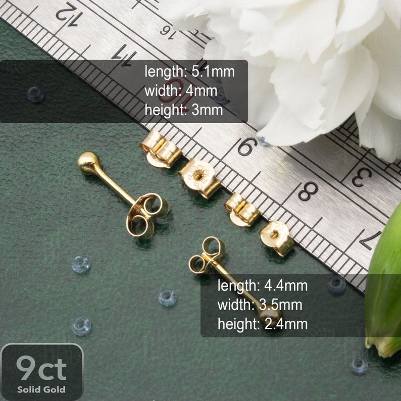 9ct Solid Yellow Gold Earring Backs 1 Pair 2 Sizes 9K Butterfly Scrolls Stamped 375 for 0.8mm ...