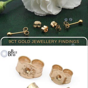9ct Solid Yellow Gold Earring Backs 1 Pair 2 Sizes 9K Butterfly Scrolls Stamped 375 for 0.8mm ...