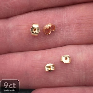 9ct Solid Yellow Gold Earring Backs 1 Pair 2 Sizes 9K Butterfly Scrolls Stamped 375 for 0.8mm ...