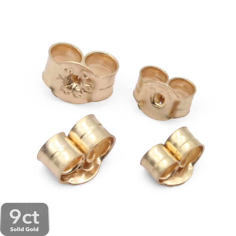 9ct Solid Yellow Gold Earring Backs 1 Pair 2 Sizes 9K Butterfly Scrolls Stamped 375 for 0.8mm ...