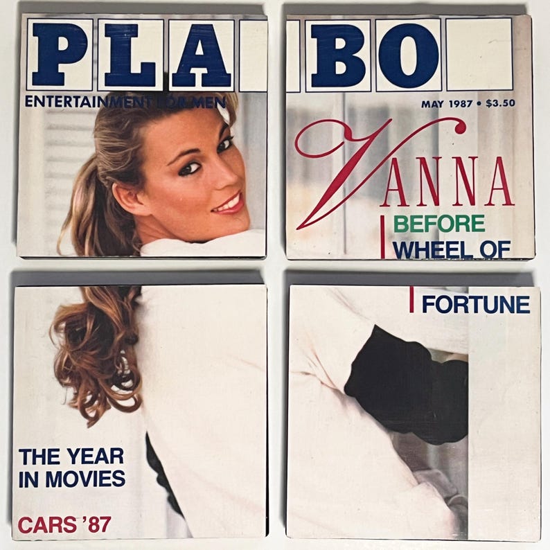 Playboy Magazine Cover as Drink Coasters Vanna White May 1987 Handmade ...