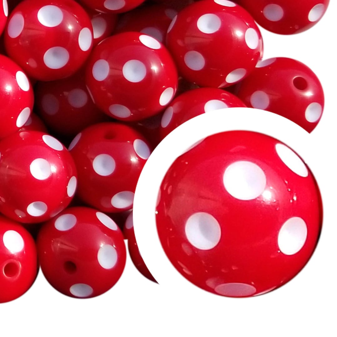 20mm Red Dots Bubble Gum Beads, 20mm Chunky Acrylic Bubble Gum Beads ...