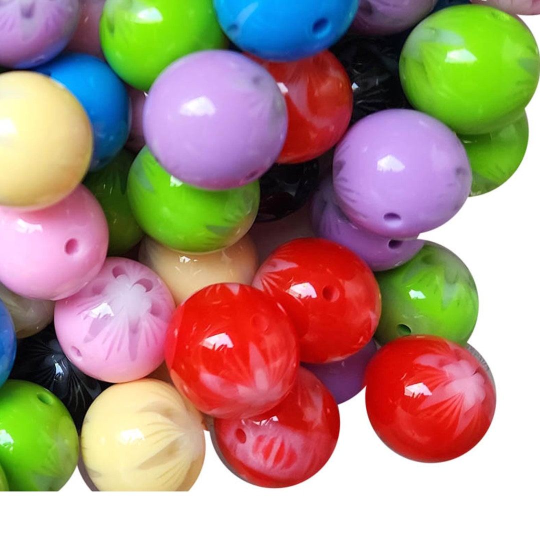 20mm Rainbow Floral Cutout Bubble Gum Beads, 20mm Chunky Acrylic Bubble ...