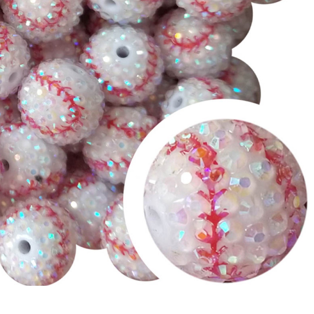 20mm Rhinestone Baseball AB Bubblegum Beads, 20mm Chunky Acrylic Bubble ...