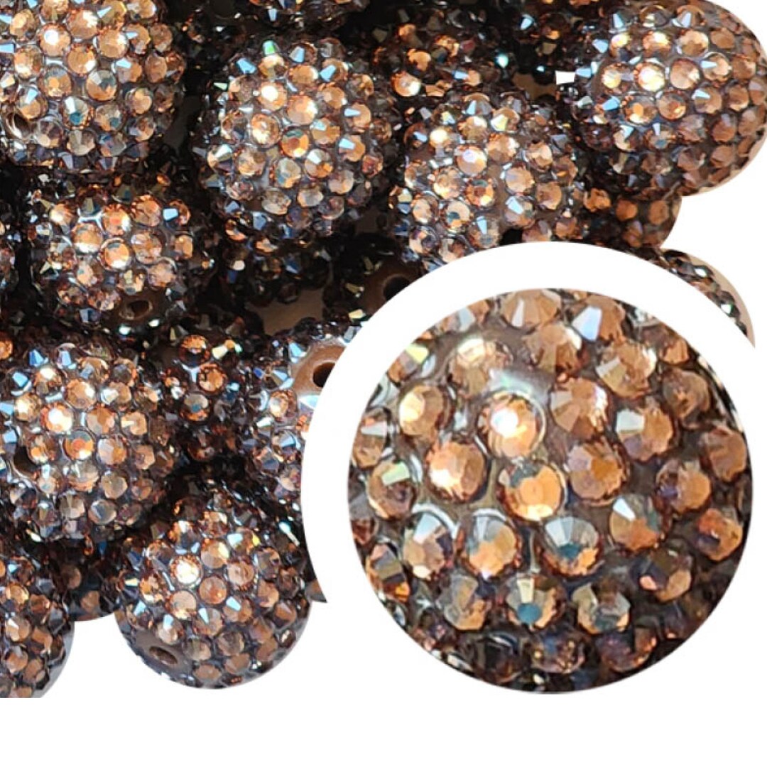 BROWN RHINESTONE Bubblegum Beads 20mm Chunky Acrylic Bubble Gum Beads ...