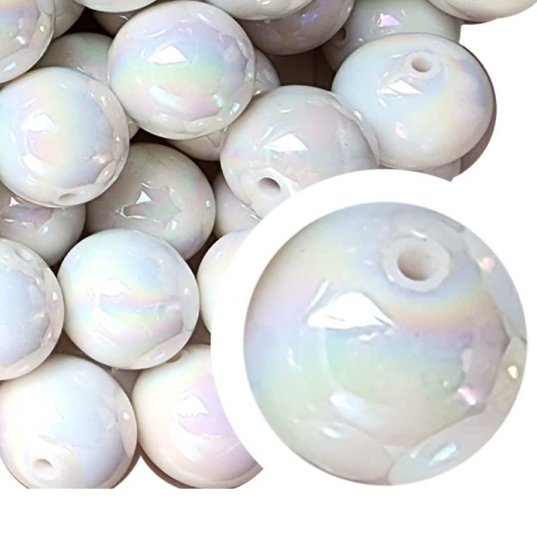WHITE AB Bubble Gum Beads 20mm Chunky Acrylic Bubble Gum Beads Plastic ...