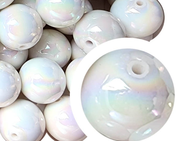 WHITE AB Bubble Gum Beads 20mm Chunky Acrylic Bubble Gum Beads Plastic ...