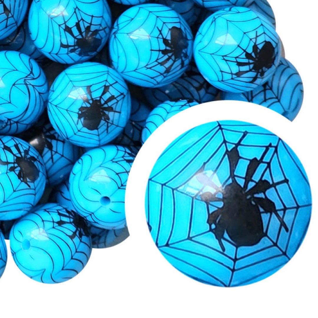 20mm Blue Black Widow Spider Bubblegum Beads, 20mm Chunky Acrylic ...