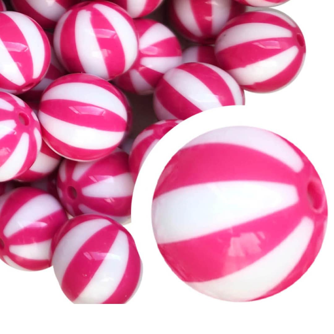 HOT PINK VERTICAL Striped Bubblegum Beads 20mm Chunky Acrylic Bubble ...