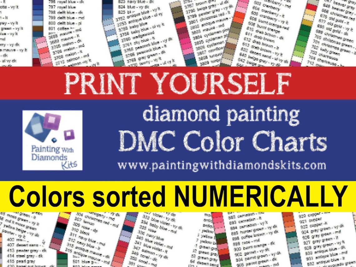 PRINTABLE PDF DMC Color Charts Diamond Painting Drill Color - Etsy UK