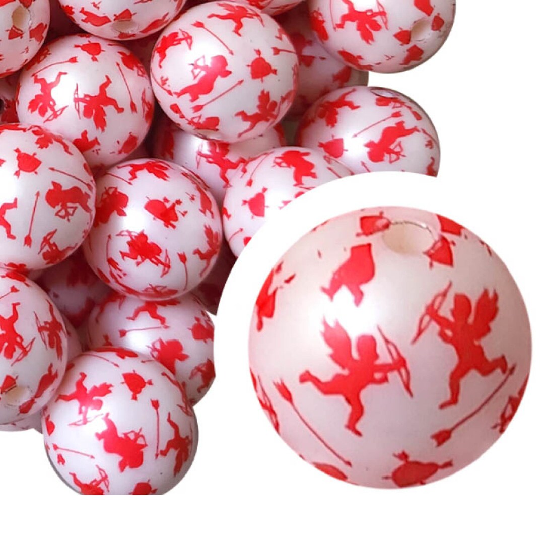 RED CUPID PRINT Bubblegum Beads 20mm Chunky Acrylic Bubble Gum Beads ...