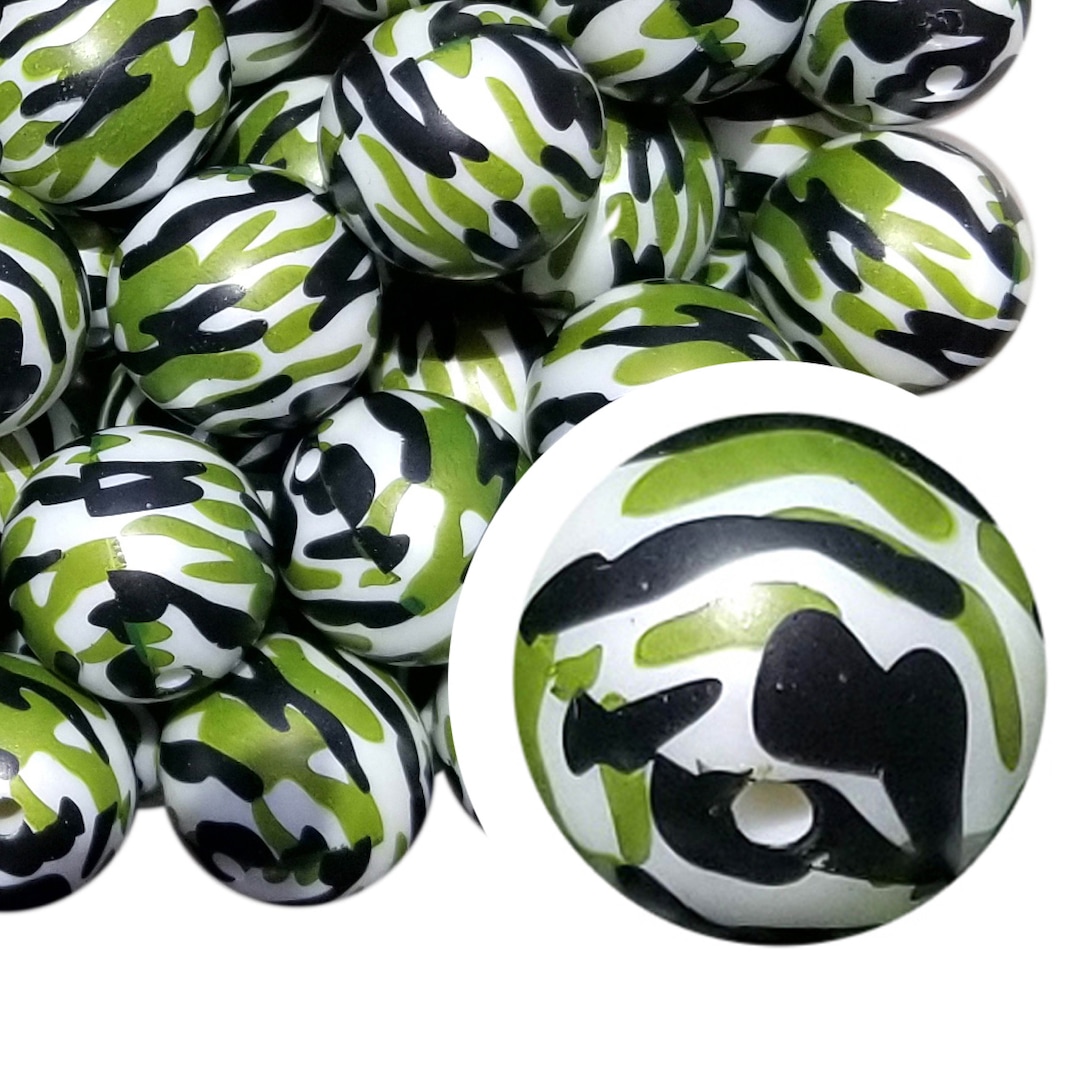 20mm Green Camo Bubblegum Beads, 20mm Chunky Acrylic Bubble Gum Beads ...