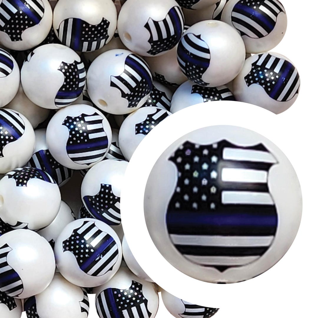 20mm Thin Blue Line Badge Bubblegum Beads, 20mm Chunky Acrylic Bubble ...