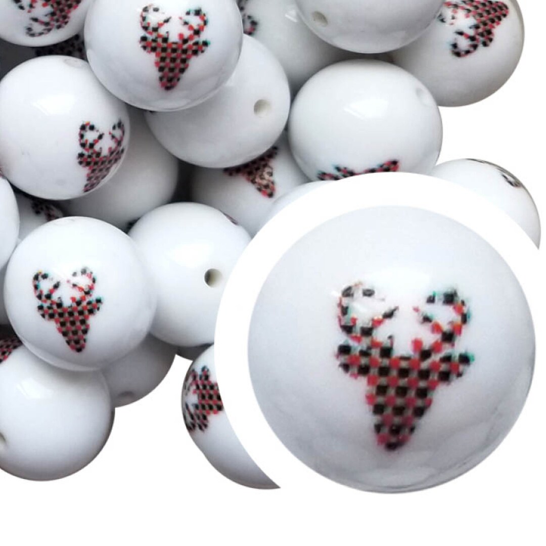 20mm Plaid Buck Head Bubblegum Beads, 20mm Chunky Acrylic Bubble Gum ...