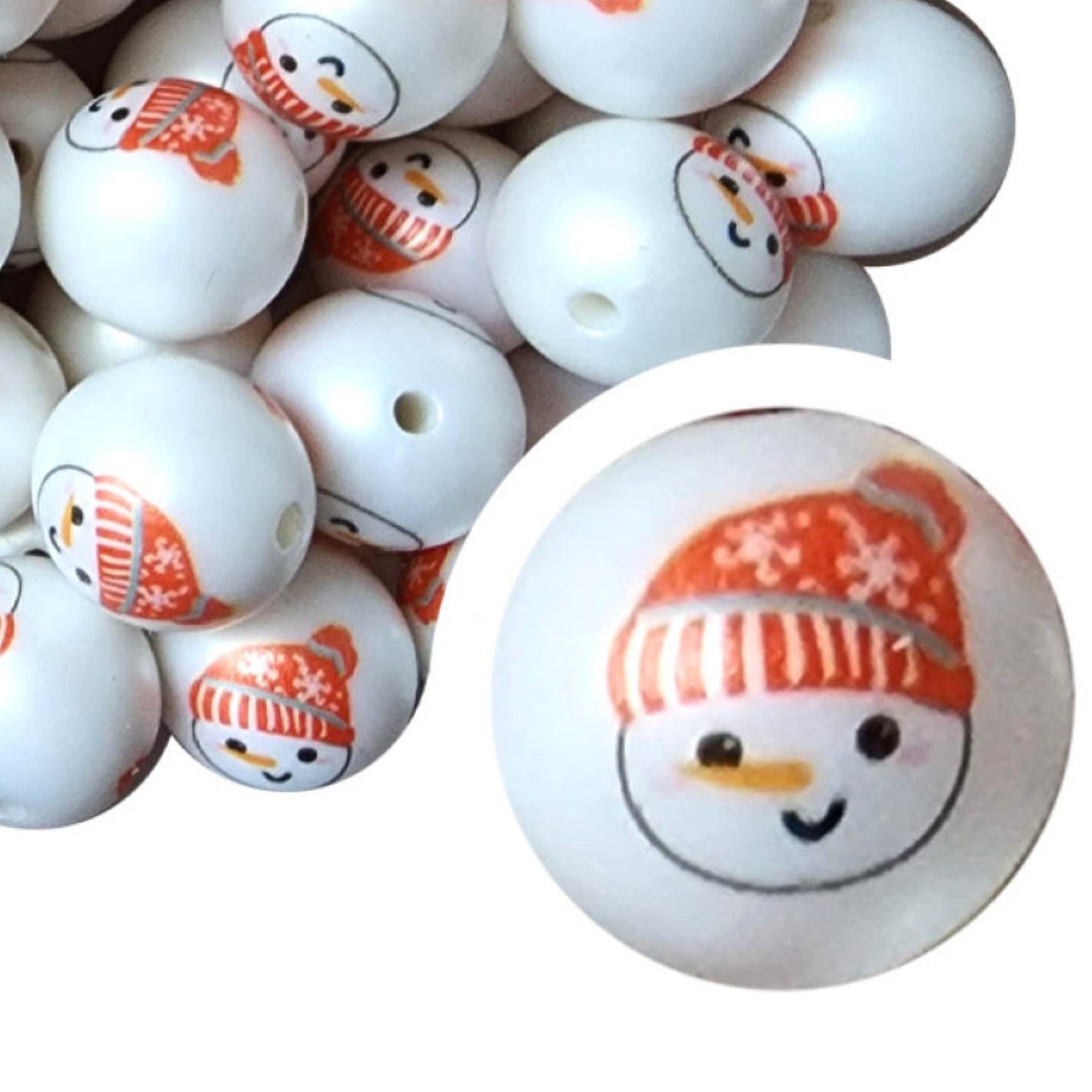 20mm Snowman Face Bubblegum Beads, 20mm Chunky Bubble Gum Beads, Winter ...