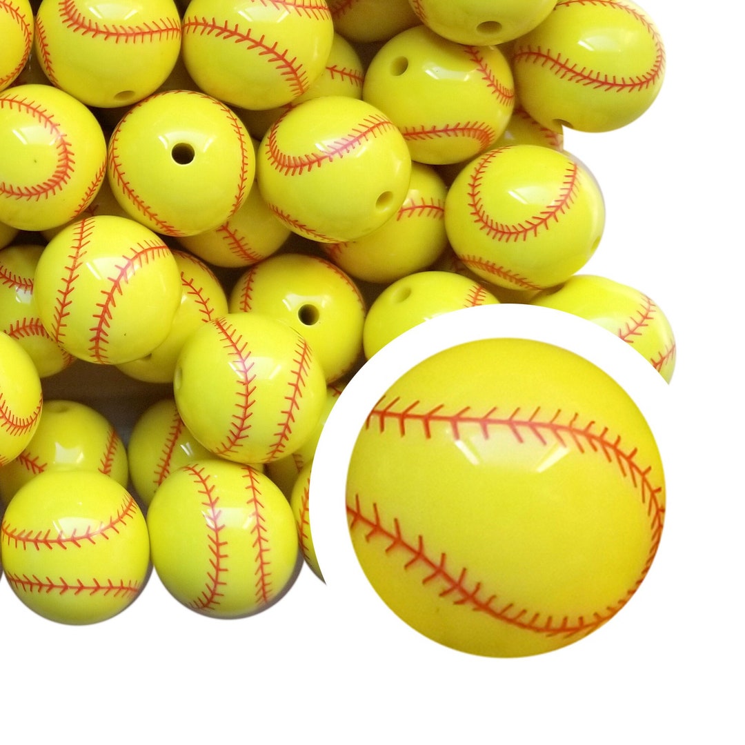 SOFTBALL Bubblegum Beads 20mm Chunky Acrylic Bubble Gum Beads Printed ...