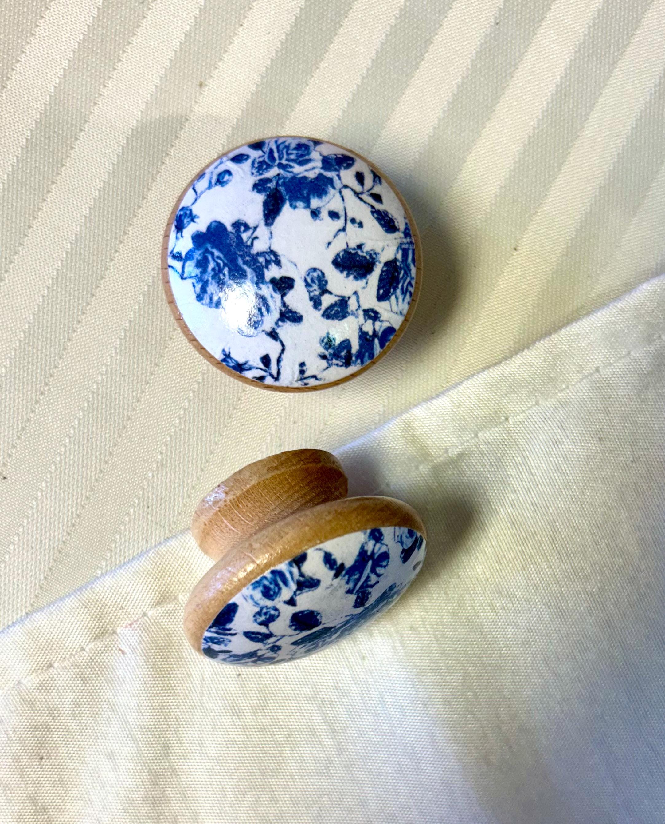 Cabinet Knobs, Drawer Knobs, Blue and White Knobs, Knobs With Blue Roses, Floral Drawer Knobs ...