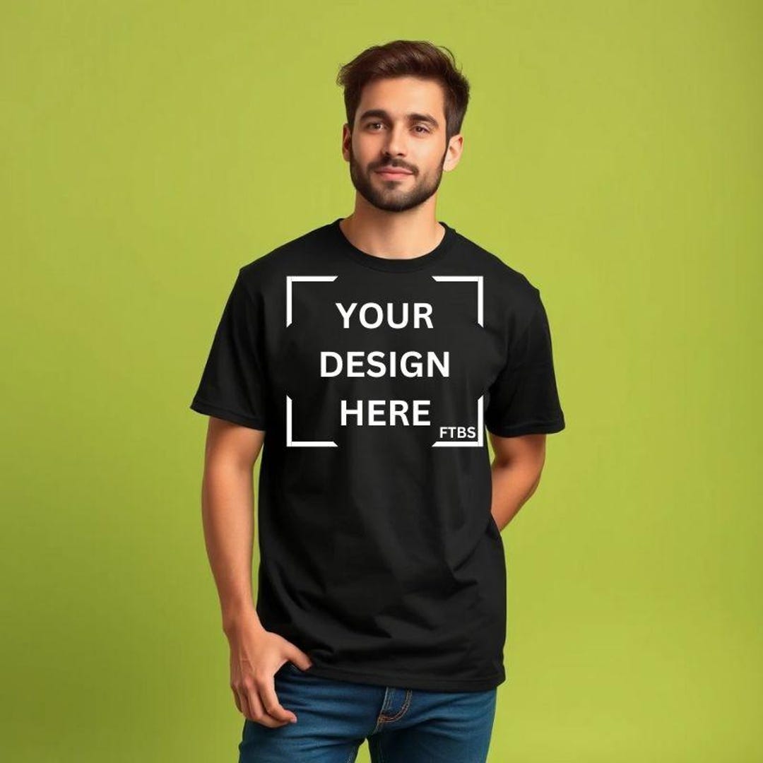 Man With Black Shirt Mockup on Green Screen , T-shirt Mockup, Lime ...