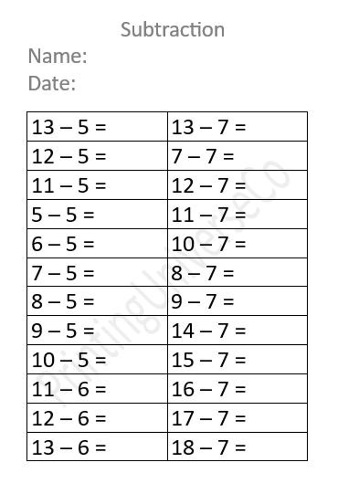 Subtraction Worksheets: Fill in the Blanks, Grade 1-2 (printable PDF ...