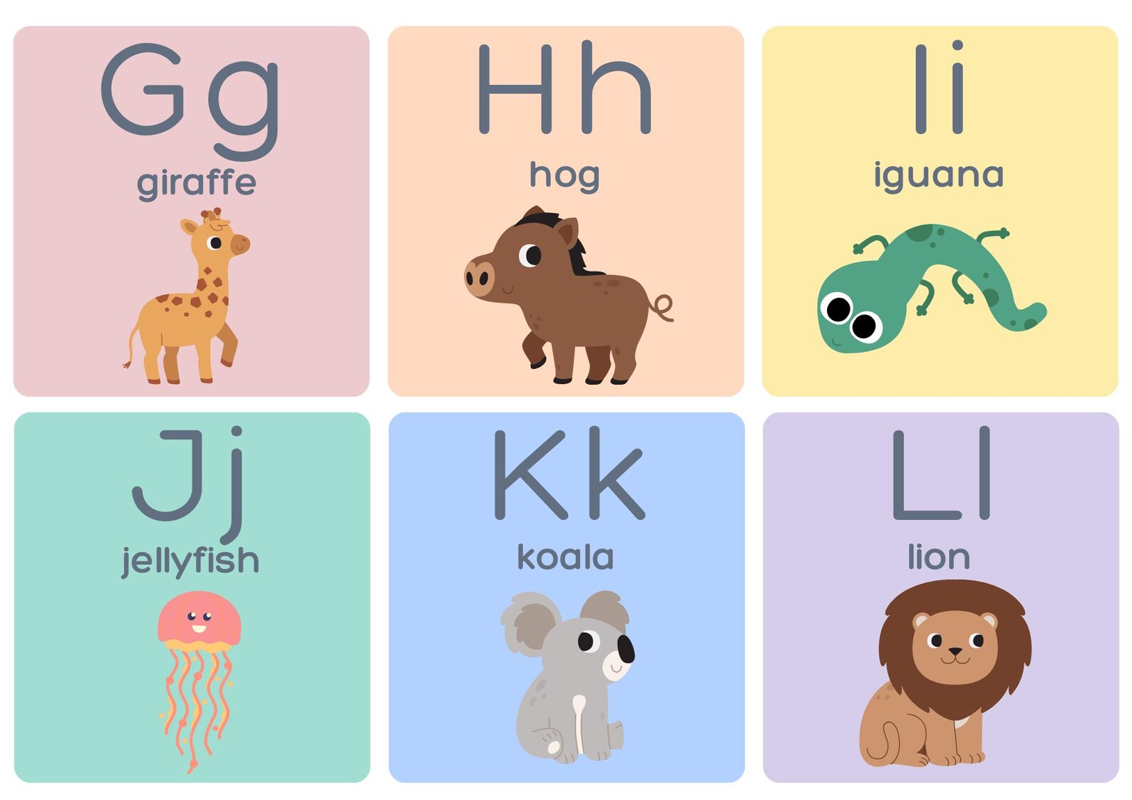 Rainbow Pastel Animal Alphabet Flashcards Digital Download - Etsy