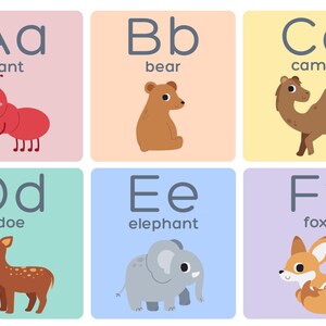 Rainbow Pastel Animal Alphabet Flashcards Digital Download - Etsy