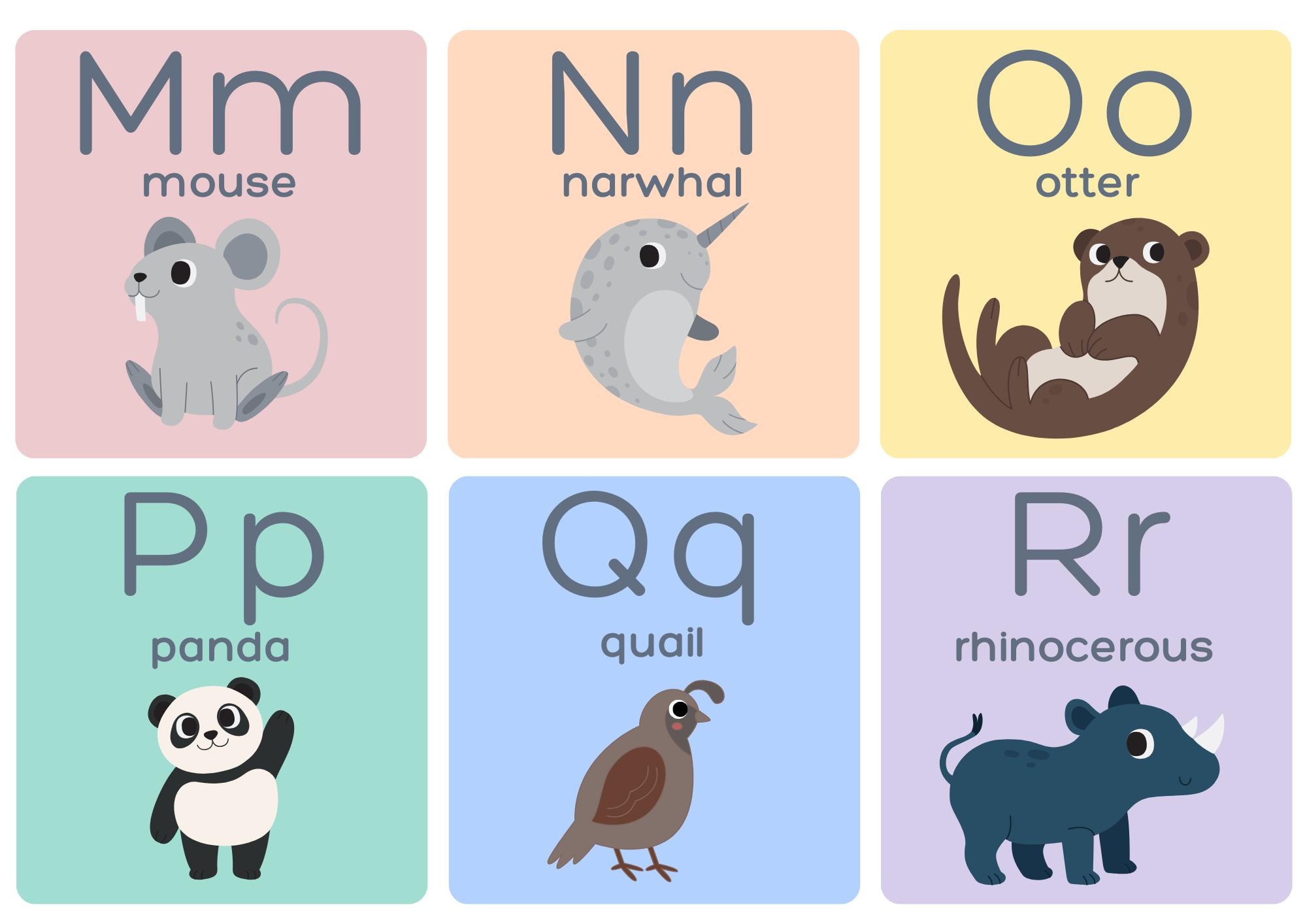 Rainbow Pastel Animal Alphabet Flashcards Digital Download - Etsy