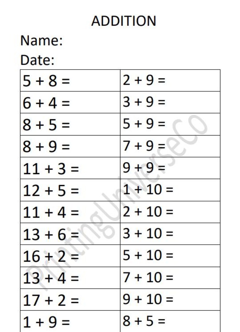 Addition Worksheets: Fill-in-the-blanks, Ages 4-7 (printable PDF) - Etsy