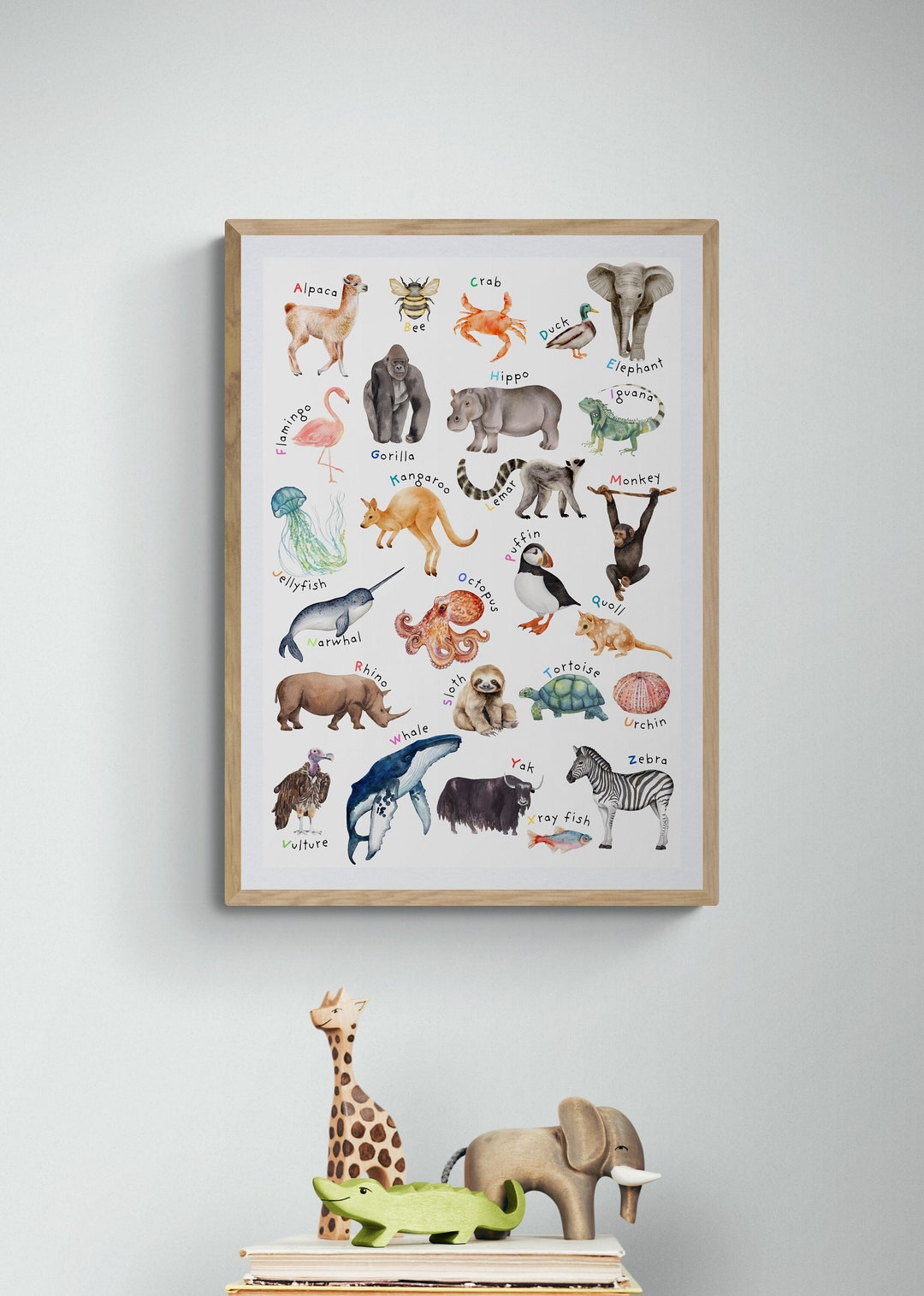 Animal Alphabet Print, Watercolor Animal and Letters ABC Prints, Girls ...