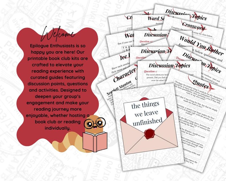 Book Club Kit: the Things We Leave Unfinished by Rebecca Yarros - Etsy