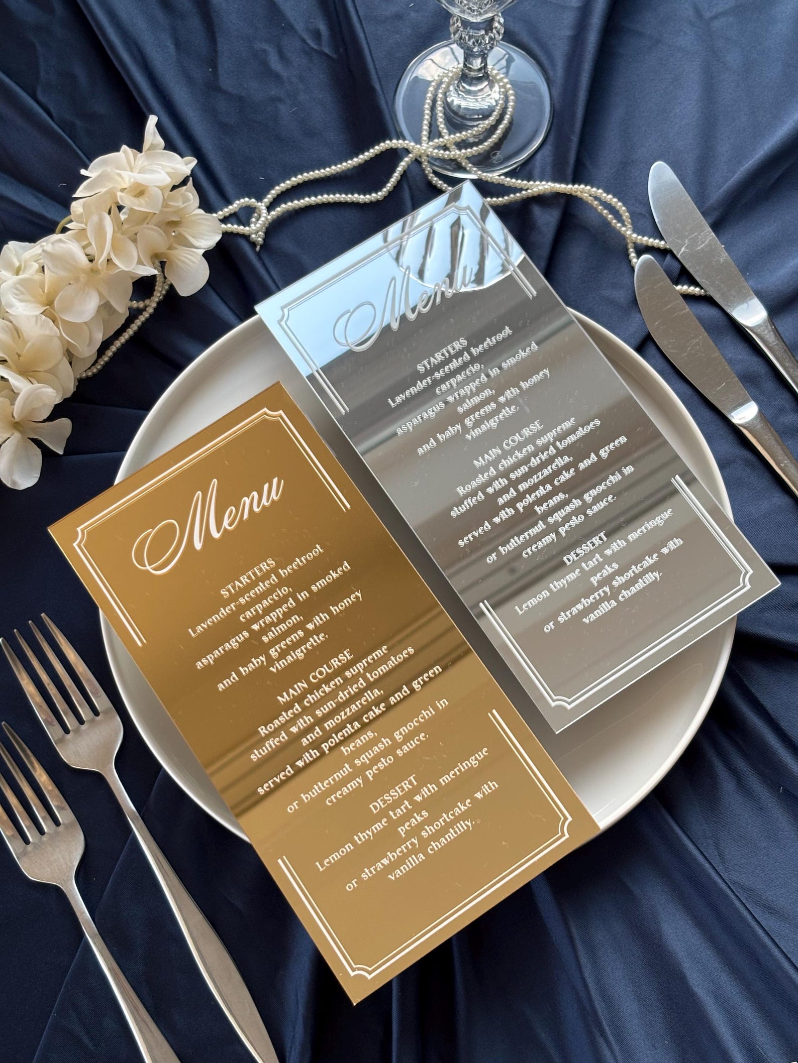 Gold Mirror Acrylic Wedding Menu Cards, Custom Dinner Menu Sign, Luxury ...