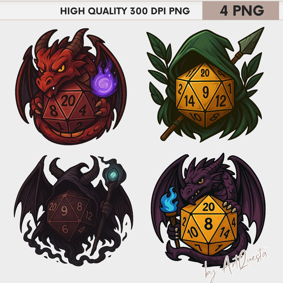 DND Dice Clipart, Dragon Dice PNG, Fantasy RPG Sticker, Dungeon Master ...