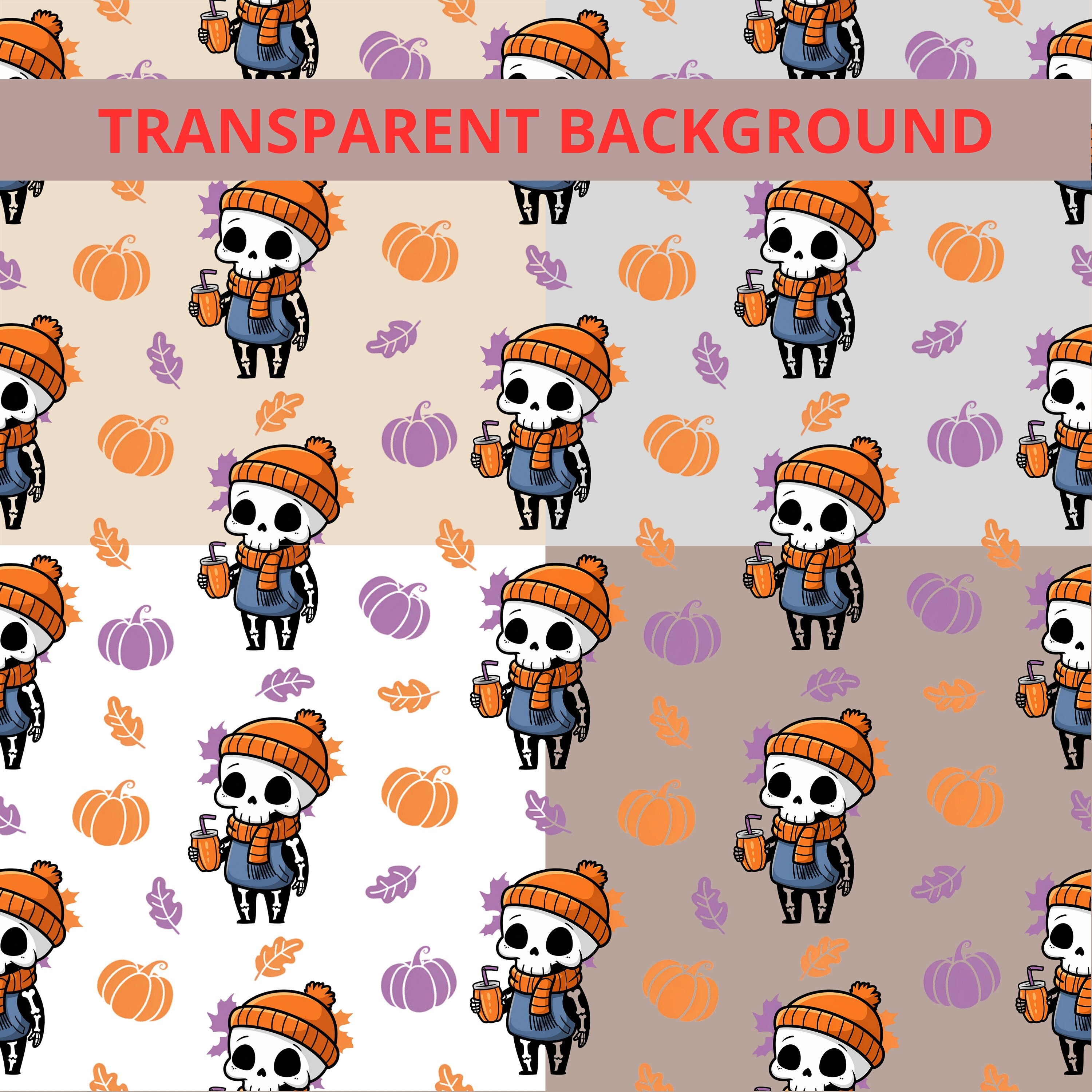 Halloween Skeleton Seamless Pattern 12x12 Inch PNG File With ...