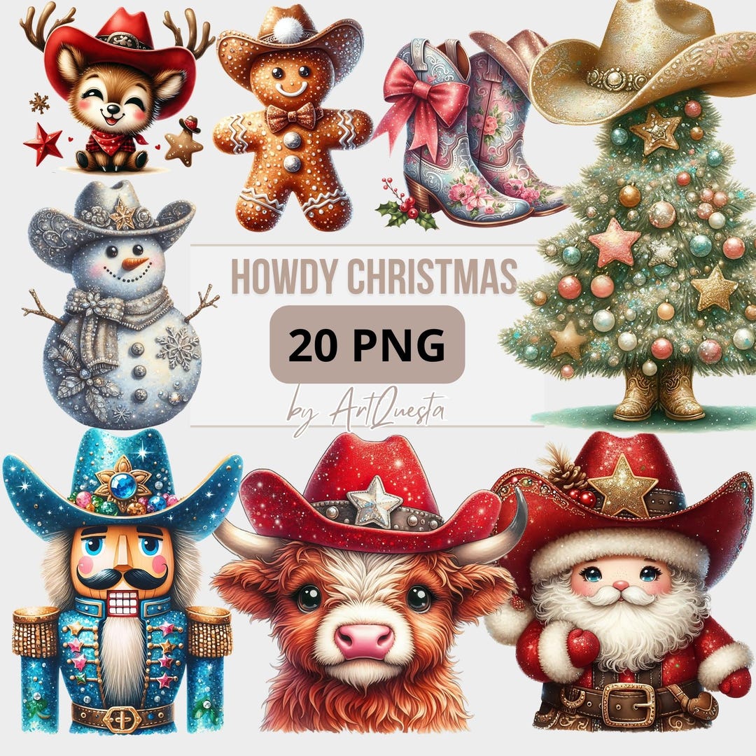 Howdy Christmas Clipart, Western Christmas Bundle, Cowboy Christmas ...