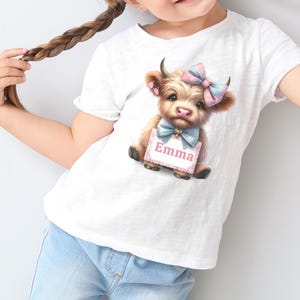 Highland Cow PNG, Pastel Bow Cow Clipart, Editable Name Plate PNG, Cute ...