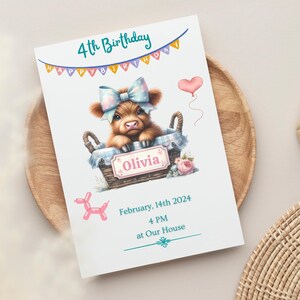 Highland Cow PNG, Pastel Bow Cow Clipart, Editable Name Plate PNG, Cute ...