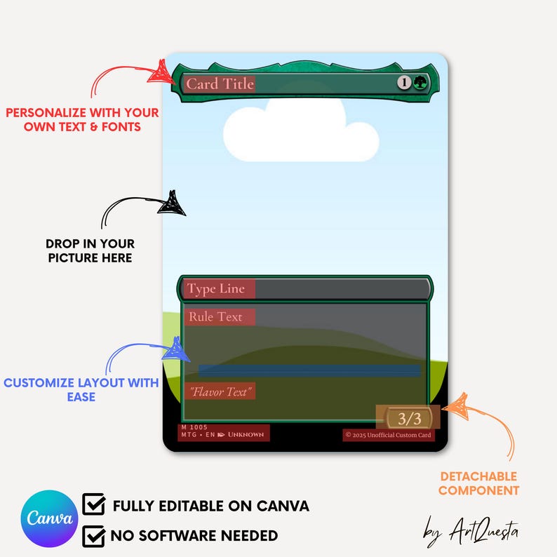 Custom MTG Card Template, Editable Magic the Gathering Design ...