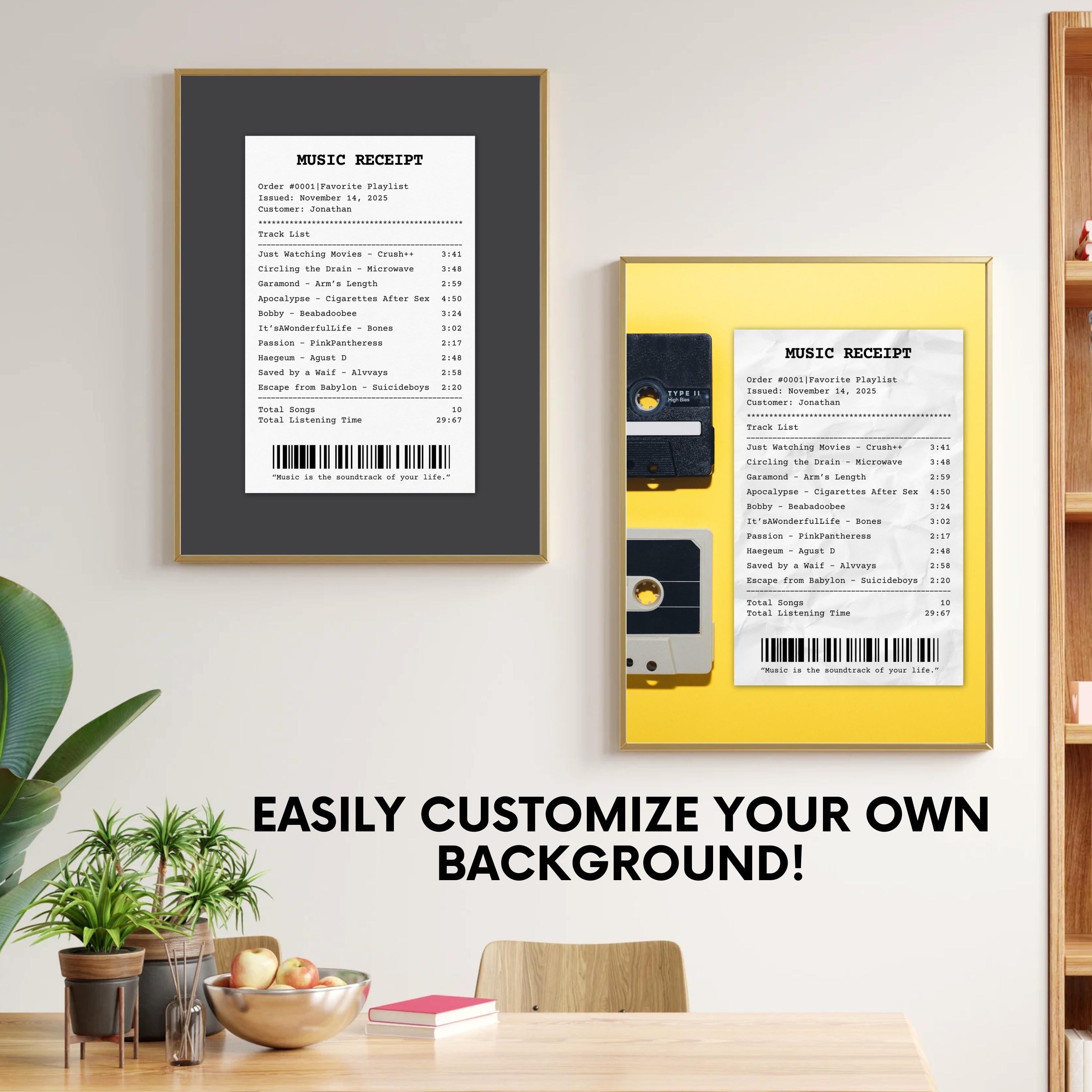 Editable Music Receipt Template, Custom Song Playlist Poster ...
