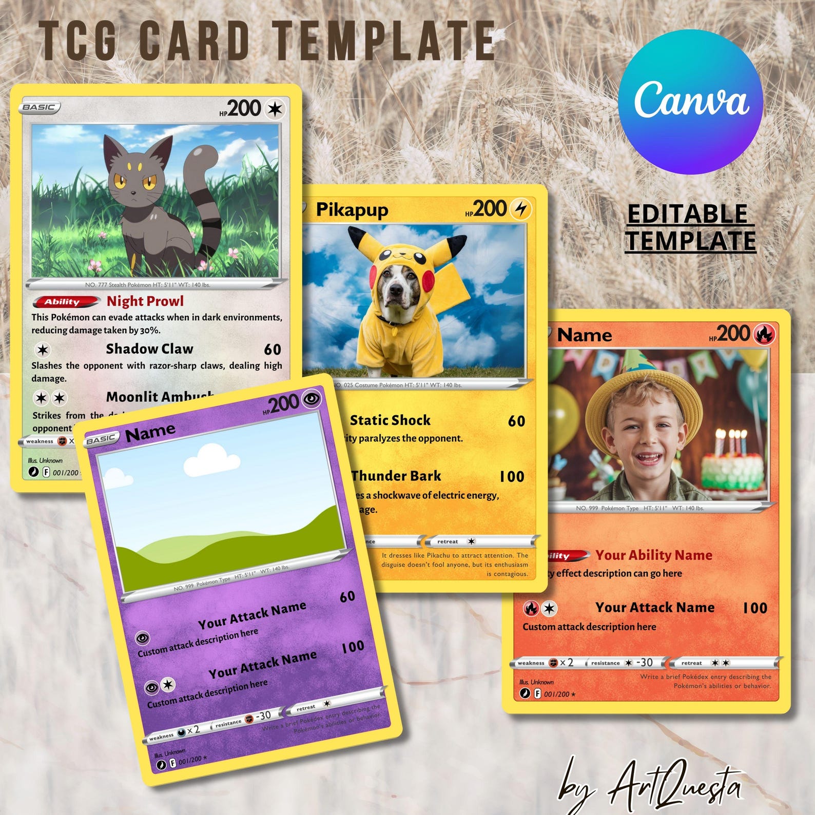 Custom Pokémon Card Template, Editable TCG Card, Personalized Trading ...
