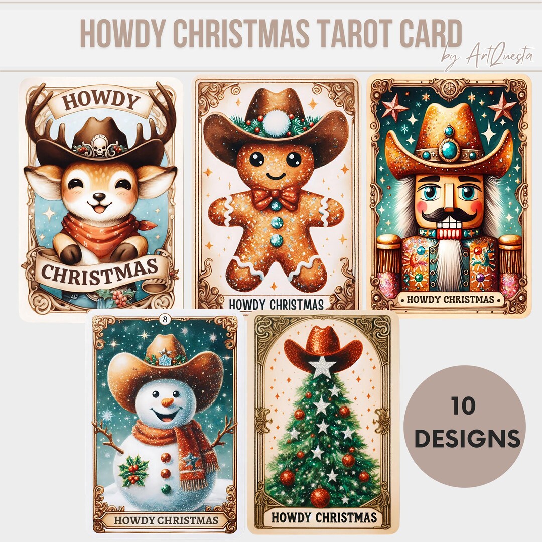 Howdy Christmas Tarot Cards PNG, Western Christmas Tarot Card, Cute ...