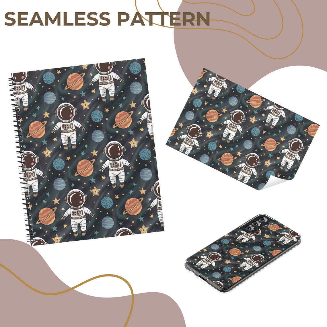 Astronaut Space Seamless Pattern, Outer Space Digital Pattern, Space ...