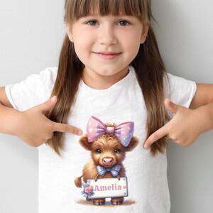 Highland Cow PNG, Pastel Bow Cow Clipart, Editable Name Plate PNG, Cute ...