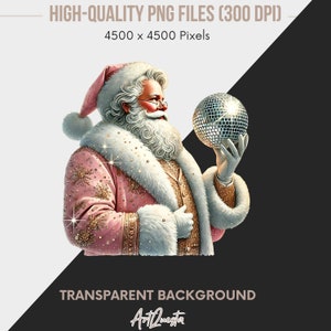 Santa With Disco Ball PNG, Retro Christmas Santa Illustration, Festive ...