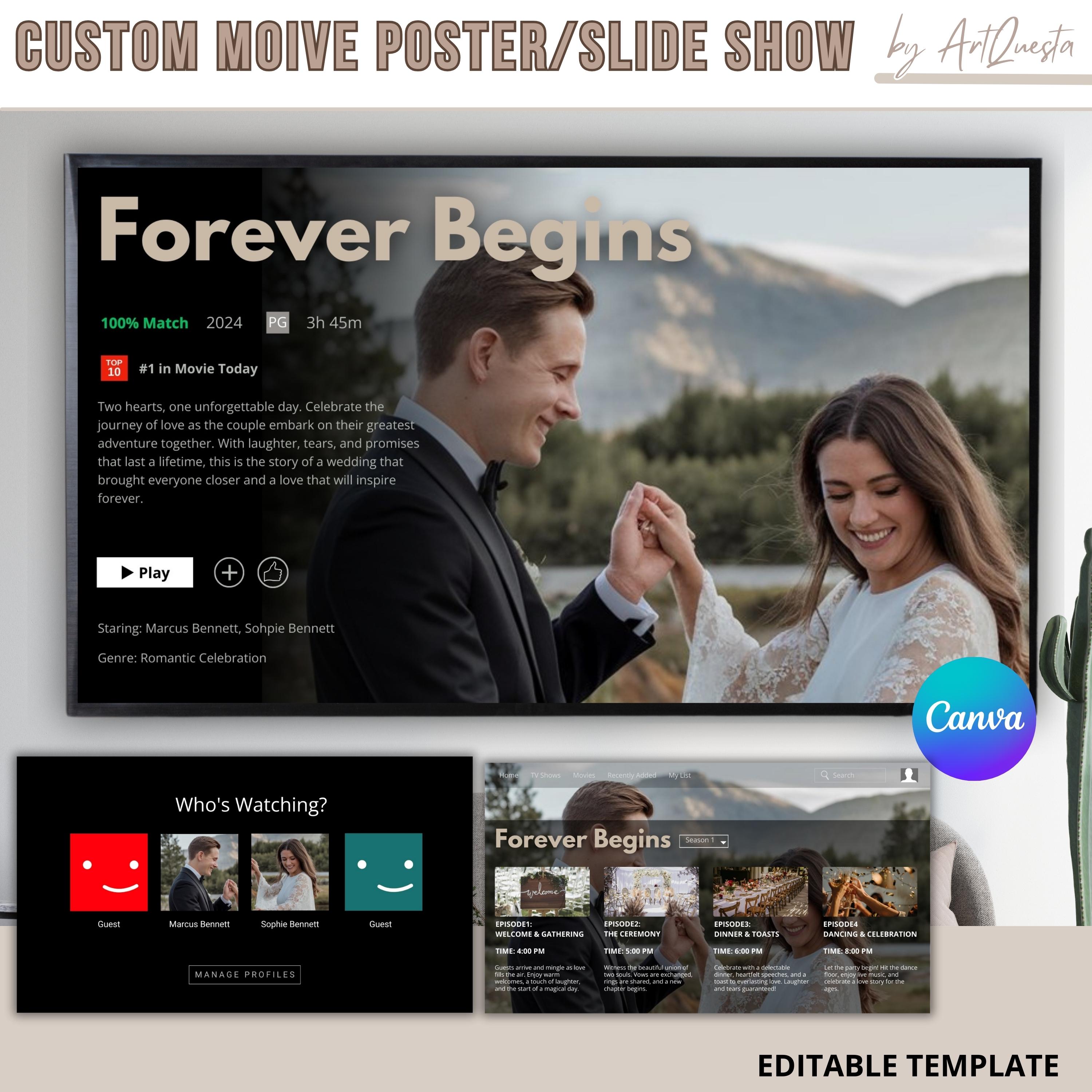 Custom Movie Poster Canva Template, Editable Slideshow for Wedding ...