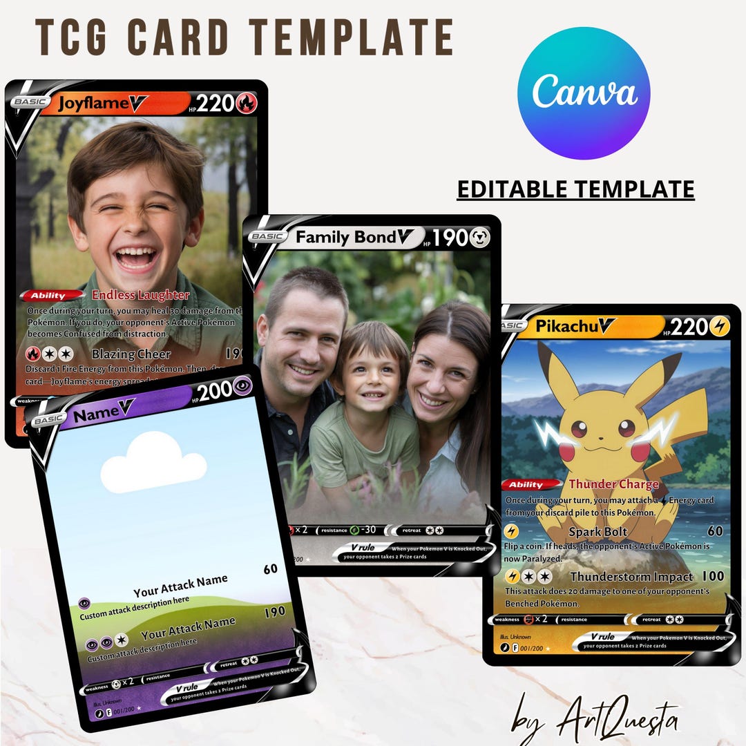 Custom Pokemon Card Template, Editable Pokémon Card V Canva Template ...