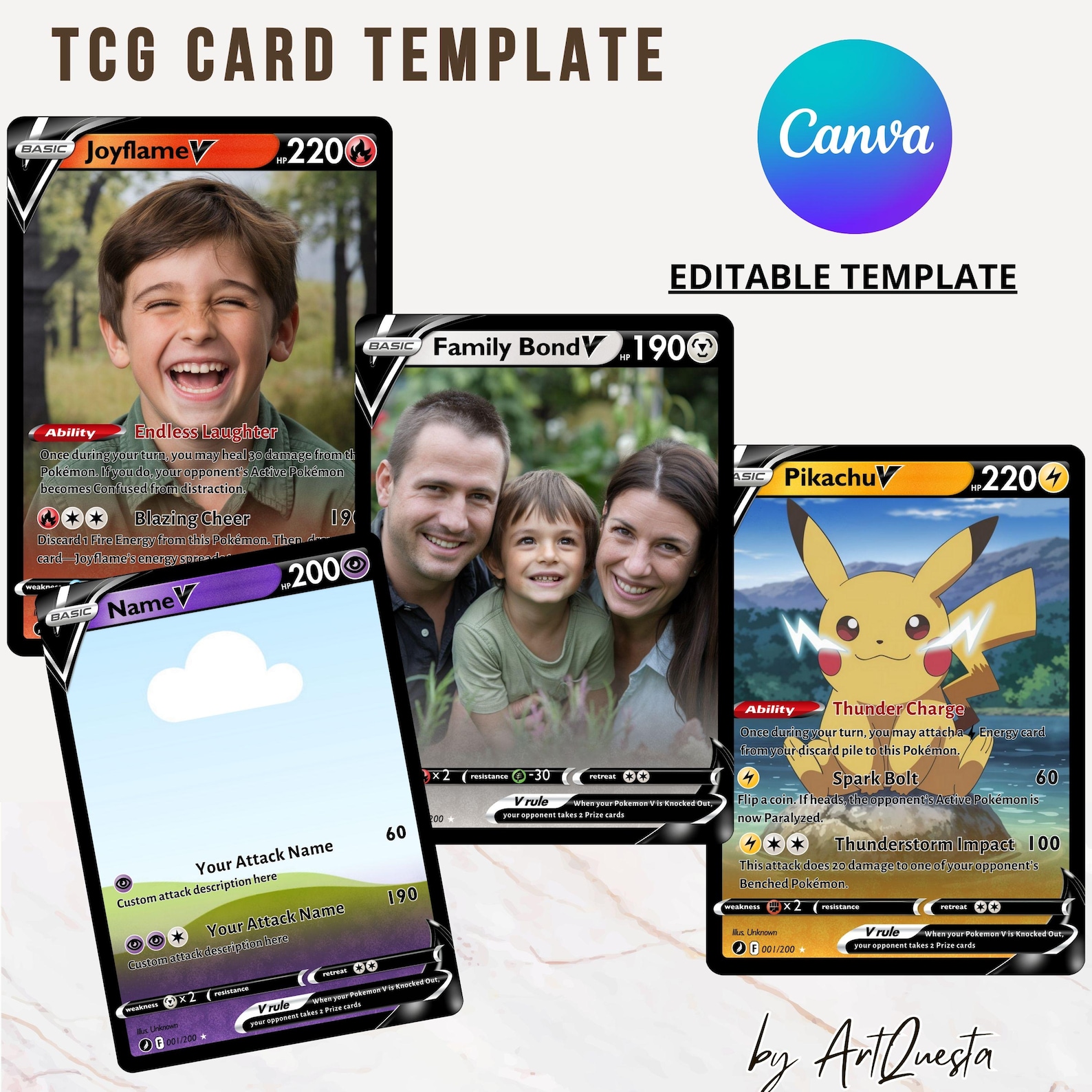 Custom Pokemon Card Template, Editable Pokémon Card V Canva Template ...