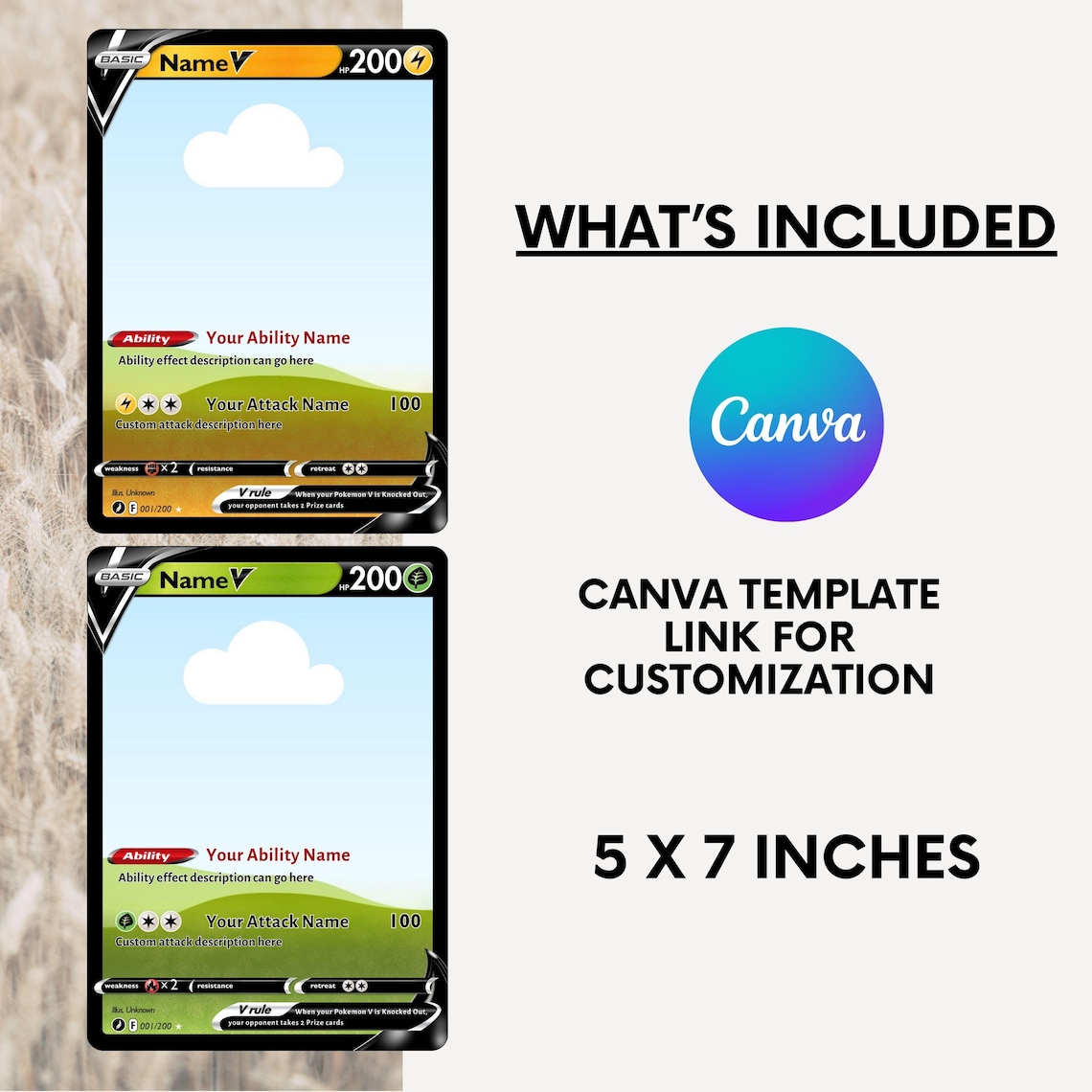 Custom Pokemon Card Template, Editable Pokémon Card V Canva Template ...