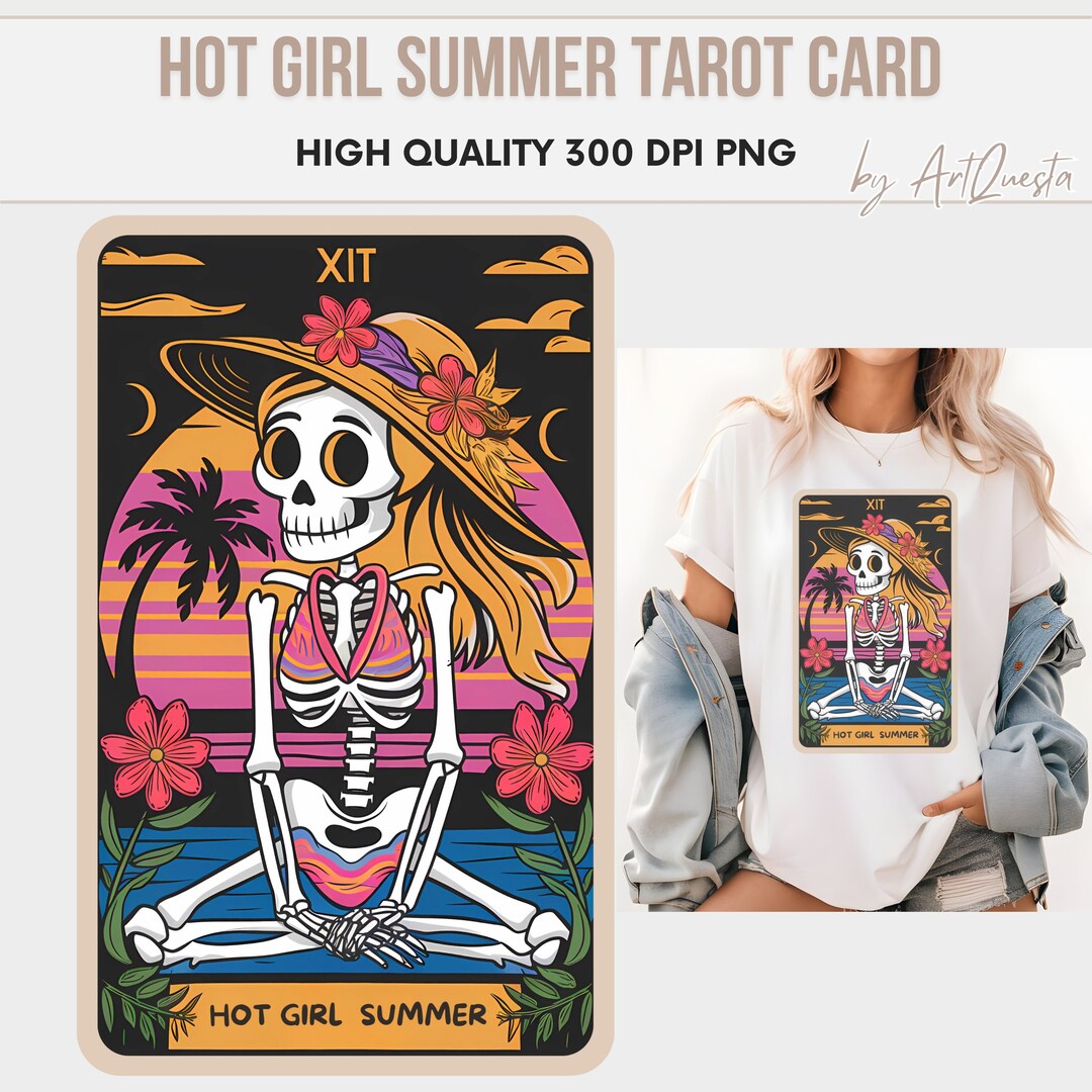 Hot Girl Summer Tarot Card PNG, Summer Vibes Tarot Clipart, Skeleton ...